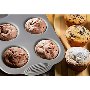 Silicone Muffin Pan - 6-Cavity Nonstick Baking Tray for Muffins, Cupcakes, Brownies and More - Food Grade and BPA Free - Pack of 3 Colors (Gray, Orange, Peacock Blue)