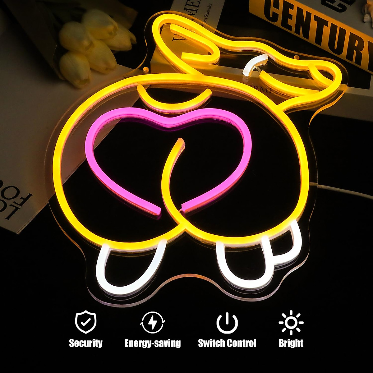 CKTBLEY Corgi Neon Sign, Acrylic, 14.9 x 12.9 inches, USB Powered, Modern Decorative Signage with Pink Heart for Home, Office Wall Decor, Pet Shop, Birthday Gifts