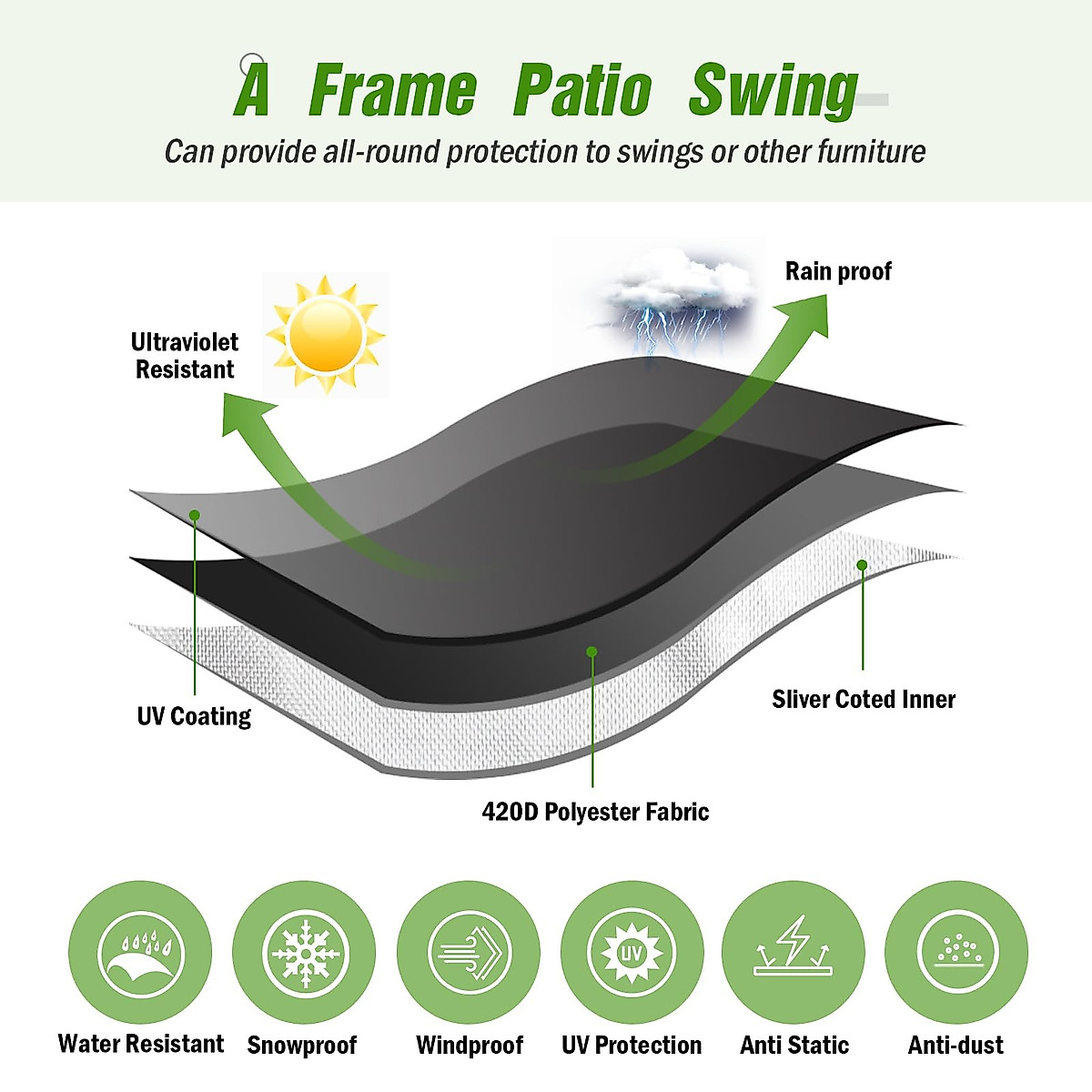 Kasla Outdoor Swing Cover,Patio Swing Cover,Swing Cover for Outdoor Furniture Porch Cover Glider Hammock Cover Waterproof -89" L×50" W×77" H