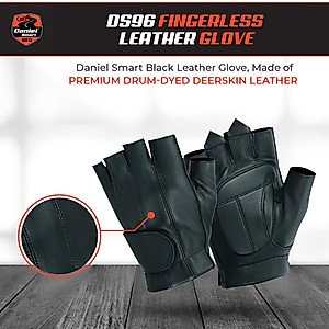 Daniel Smart Deerskin Leather Motorcycle Gloves for Men Fingerless Biker Gloves with Gel Palm and Wrist Strap