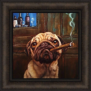 Uptown Pug by Lucia Heffernan 16x16 Dog Smoking Cigar Bar Whimsical Humorous Animal Framed Art Wall Décor Picture