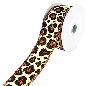 Homeford Flocked Cheetah Print Satin Wired Ribbon, 1-1/2-Inch, 10-Yard - Brown/Rust