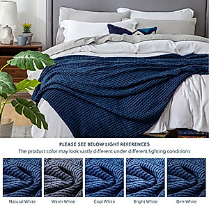 Bedsure Cooling Bamboo Waffle Weave Blanket - Soft, Lightweight and Breathable Throw Blankets for Hot Sleepers, Luxury Cotton Throws for Bed, Couch and Sofa, Navy 50x70Inches
