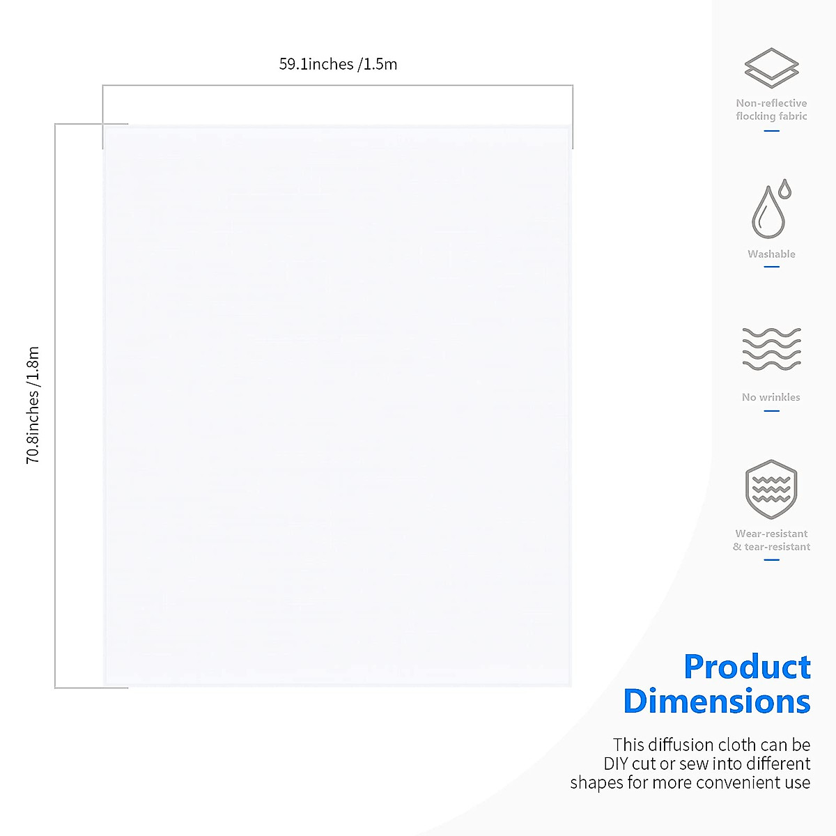 Neewer 2 Yard x 60 Inch/1.8M x 1.5M Polyester White Seamless Diffusion Fabric for Photography Softbox,Light Tent and Lighting Light Modifier