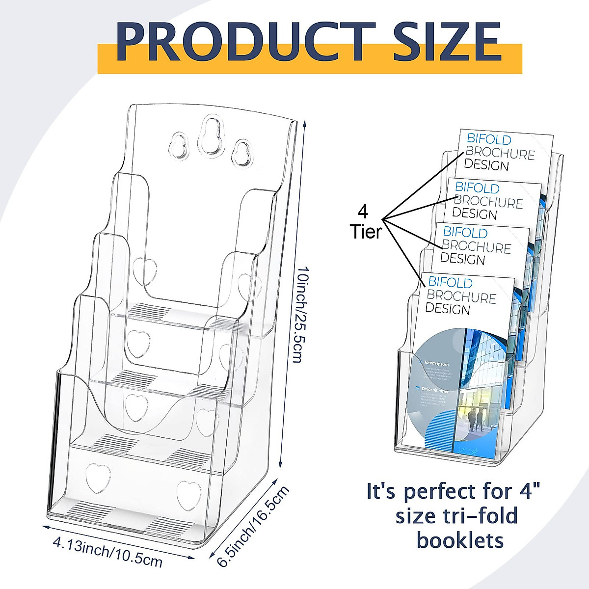 Crtiin 2 Pieces Acrylic Brochure Holder Brochure Display Stand 4 Tier Clear Pamphlet Flyer Holder Acrylic Magazine Holder Clear Acrylic Organizer for Wall Mount or Countertop (4 x 9 Inch)