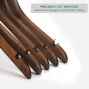Nature Smile Solid Gugertree Wood Shirt and Dress Hangers with Notches with Anti-Rust Chrome Hook Pack of 10 (Retro)