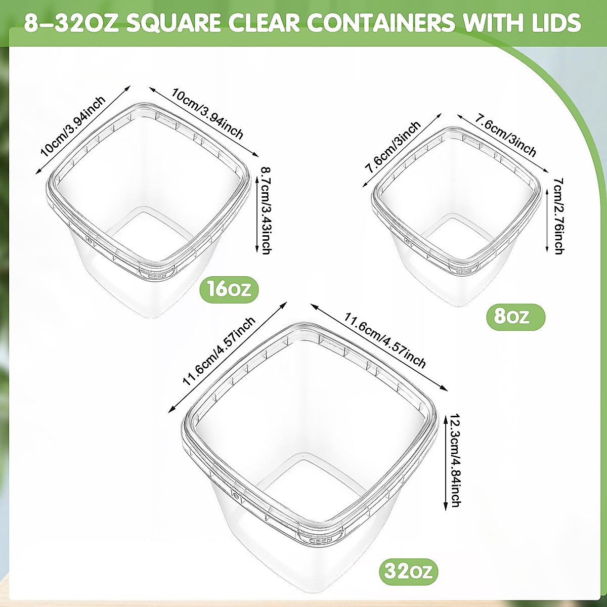 Sliner 60 Sets Square Deli Containers with Lids Clear Food Storage Containers Plastic Freezer Microwaveable Safe Deli Cups Leak Proof Airtight Meat for Restaurant(32oz, 16oz, 8oz)