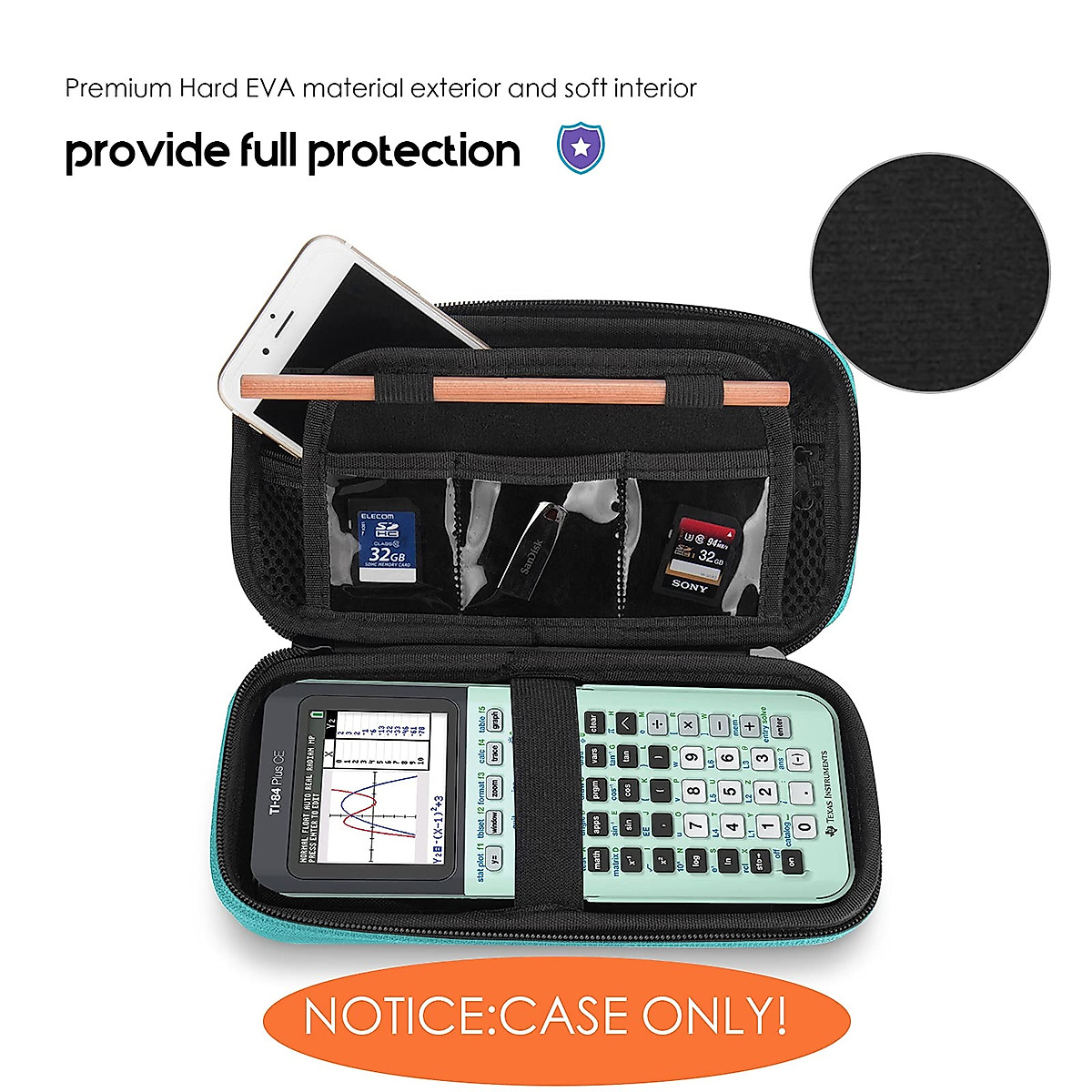 ProCase Hard EVA Case for Texas Instruments Ti-84 Plus CE, Durable Travel Storage Carrying Box Protective Bag for Ti-84 Ti-83 Ti-85 Ti-89 Ti-82 Plus/C CE Graphing Calculator and More –Mint
