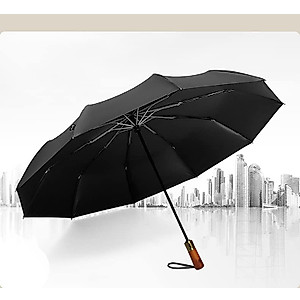 Karnado Large Black Umbrella for Men and Women - Waterproof, Windproof, Portable Folding Umbrella with Luxury Wood Handle
