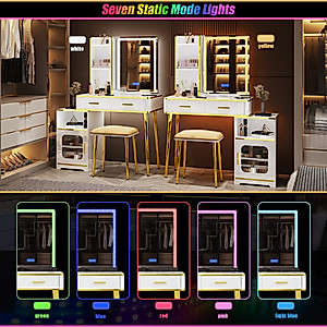 FREDEES Lighted Vanity Mirror Set with Touch Screen, Drawers, and Stool - White