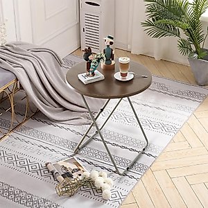 Fleecy day Portable Folding TV Tray Table on Bed & Sofa,TV Dinner Tray with Sturdy MDF,Portable Table with No Assembly Required,Round,17.5 x 17.5 x 26 in(Walnut)