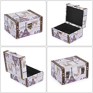 ELLDOO Decorative Treasure Chest Box, Wooden + PU Leather Storage Box for Jewelry Trinkets, Keepsakes box for Girls Women Gifts (Tower Pattern)