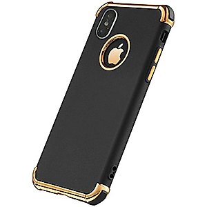 Tverghvad iPhone Xs Case, Ultra Thin Flexible Soft iPhone Xs Slim Case, 3 in 1 Electroplated Shockproof Elegant Phone Case Compatible with iPhone Xs (5.8 inch), Black