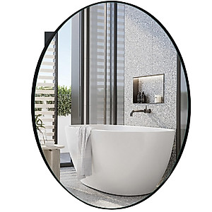 FOAMYKO Round Medicine Cabinet, Circular Bathroom Mirror Cabinet, Wall Surface Mounted Storage Farmhouse Cabinet (Black, 30"x30")