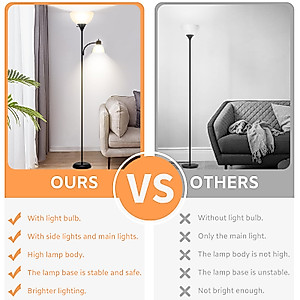 Floor Lamp for Living Room 9W LED Torchiere Floor Lamp with 9W Adjustable Reading Lamp Black 72" Tall Floor Lamps for Bedroom Office Two Independent Rotary switches Including 2 Light Bulbs