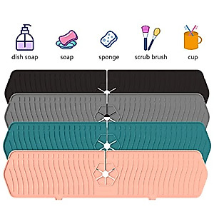 Aynuma Kitchen Faucet Sink Splash Guard, 24" x 5.6'' Upgrade Silicone Faucet Water Catcher Mat, Sink Draining Pad Behind Faucet, Rubber Drying Mat for Countertop, Bathroom, Farmhouse, RV (Grey)