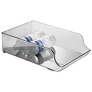 mDesign Wide Plastic Kitchen Water Bottle Storage Organizer Tray Rack - Holder and Dispenser for Refrigerators, Freezers, Cabinets, Pantry, Garage - 2 Pack - Smoke Gray