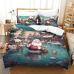 ERGTT Father Christmas Comforter Covers Quilt Cover Duvet Cover for Boys Girls 3D Printed Christmas with Zipper Closure Bedding Set with Pillow Cases Soft Microfiber 3 Pieces Queen（228x228cm）
