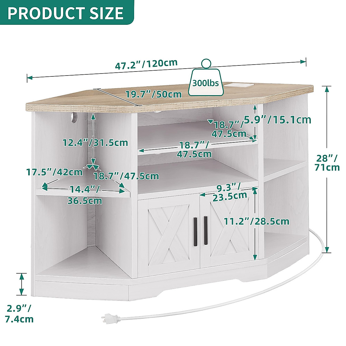 YITAHOME Corner TV Stand for TV Up to 55 Inch with Power Outlet, Farmhouse TV Console w/Adjustable Storage Shelf, Entertainment Center for Living Room,Bedroom, Grey White & Grey Wash, 47 inches