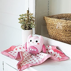 SONA G DESIGNS Baby Lovey Custom Personalized with Name Plush Security Blanket - Narwhale - Elephant - Owl for Infants Babies Toddlers Newborns (Pink Owl with Embroidered Name)