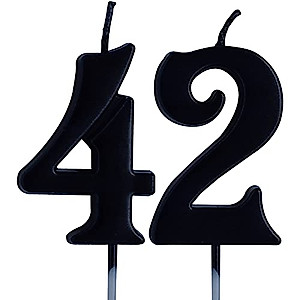 Black 42nd Birthday Candle, Number 42 Years Old Candles Cake Topper, Woman Or Man Party Decorations, Supplies