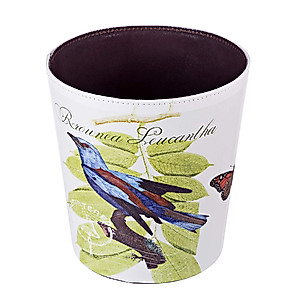 Lingxuinfo Scakbyer Retro Style Small Trash Can Wastebasket, Decorative Trash Can Waste Paper Basket Waste Container Bin for Bathroom, Bedroom, Office and More, 10L Capacity (Bird Butterfly)