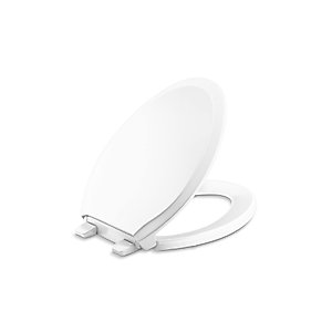 KOHLER 4734-RL-0 Rutledge ReadyLatch Elongated Toilet Seat, Quiet-Close Lid and Seat, Countoured Seat, Grip-Tight Bumpers and Installation Hardware, White