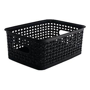 Realspace® Plastic Weave Bin, Small Size, 4" x 7 1/2" x 10", Black