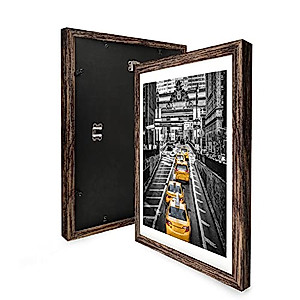 Finefrarm 12x16 Frames Display Pictures 11x14 with Mat or 12x16 Photo Without Mats Farmhouse Distressed Brown Picture Frames Wall Art for Living Room Wall Mounting Decor
