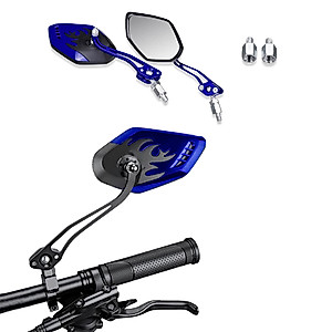 1Pair Universal Motorcycle Mirrors, Motocycle Rear View Mirrors, Adjustable Side Mirror, Motorcycle Mirrors for Handlebars, Aluminum Flame Pattern Rear View Mirrors with 8mm/10mm Screws (Blue)