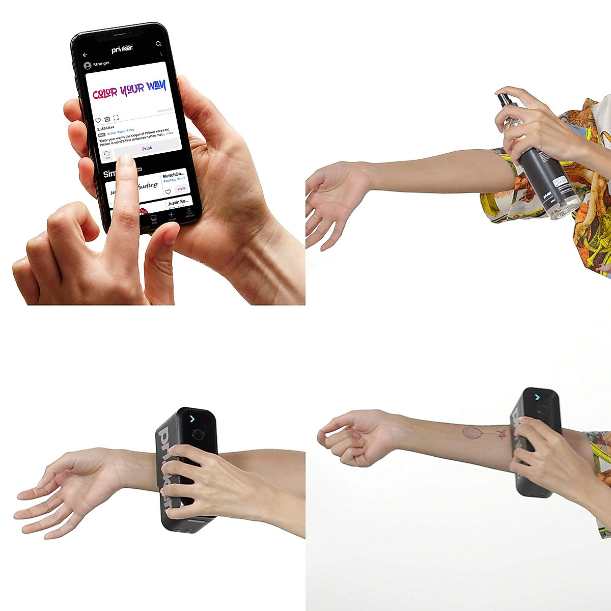 Prinker S Temporary Tattoo Device Package for Your Instant Custom Temporary Tattoos with Premium Cosmetic Full Color + Black Ink - Compatible w/iOS & Android devices