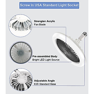 PANLAVIE Enclosed Ceiling Fan with Light and Remote, 10 Inch Screw in Fan Light Mini Bladeless Ceiling Fans, 3 Fan Speeds Dimmable 3 Light Colors for Garage Tool Room Hallway, No Wiring Required