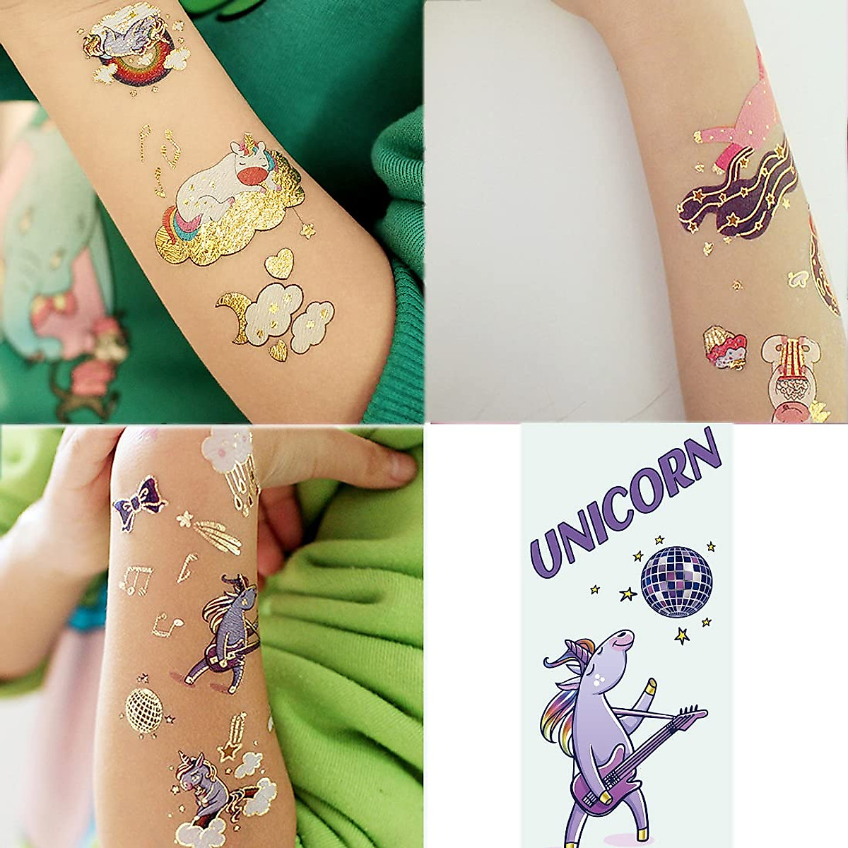 Ooopsiun Glitter Temporary Tattoos for Girls, 9 Sheets Gold Birthday Party Supplies Decorations for Kids, Fake Tattoos Stickers