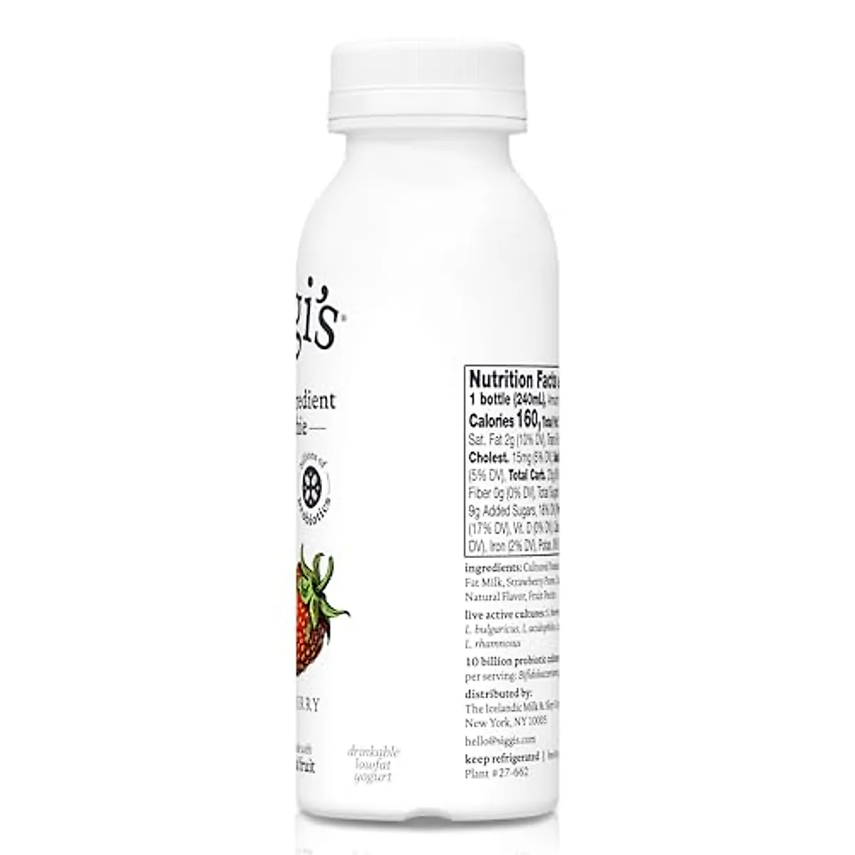 siggi's® Probiotic Drinkable Whole Milk Yogurt, Strawberry, 8 oz. – Single Serving, Only 5 Ingredients