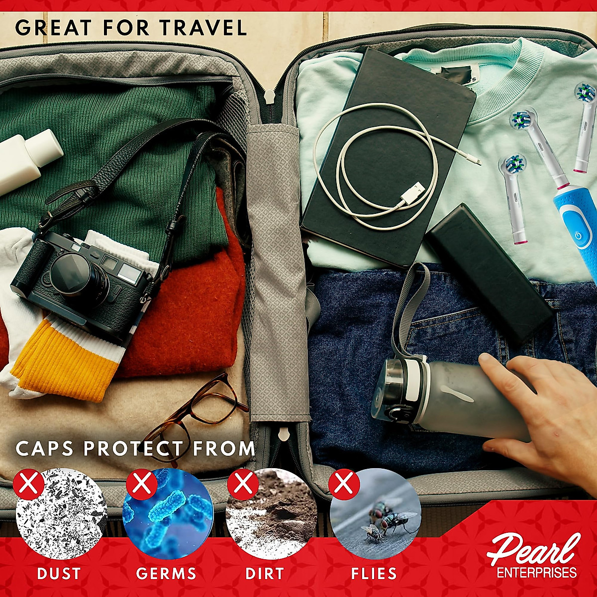 Replacement Brush Heads Compatible with Oral B Floss Action, Oral-B Braun 4 Pack + 4 Bonus Cover Cap. Compatible w/Vitality Floss Action, Oral-B 7000, 9000, Pro 1000, Kids