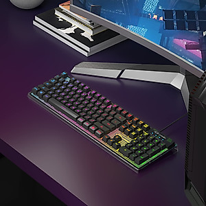 MageGee Gaming Keyboard, Rainbow Backlit LED Wired Gaming Keyboard with Clear Housing and Double-Shot Keycaps, K1 Waterproof Ergonomic 104 Keys Light Up Keyboard for PC Desktop Laptop, Black