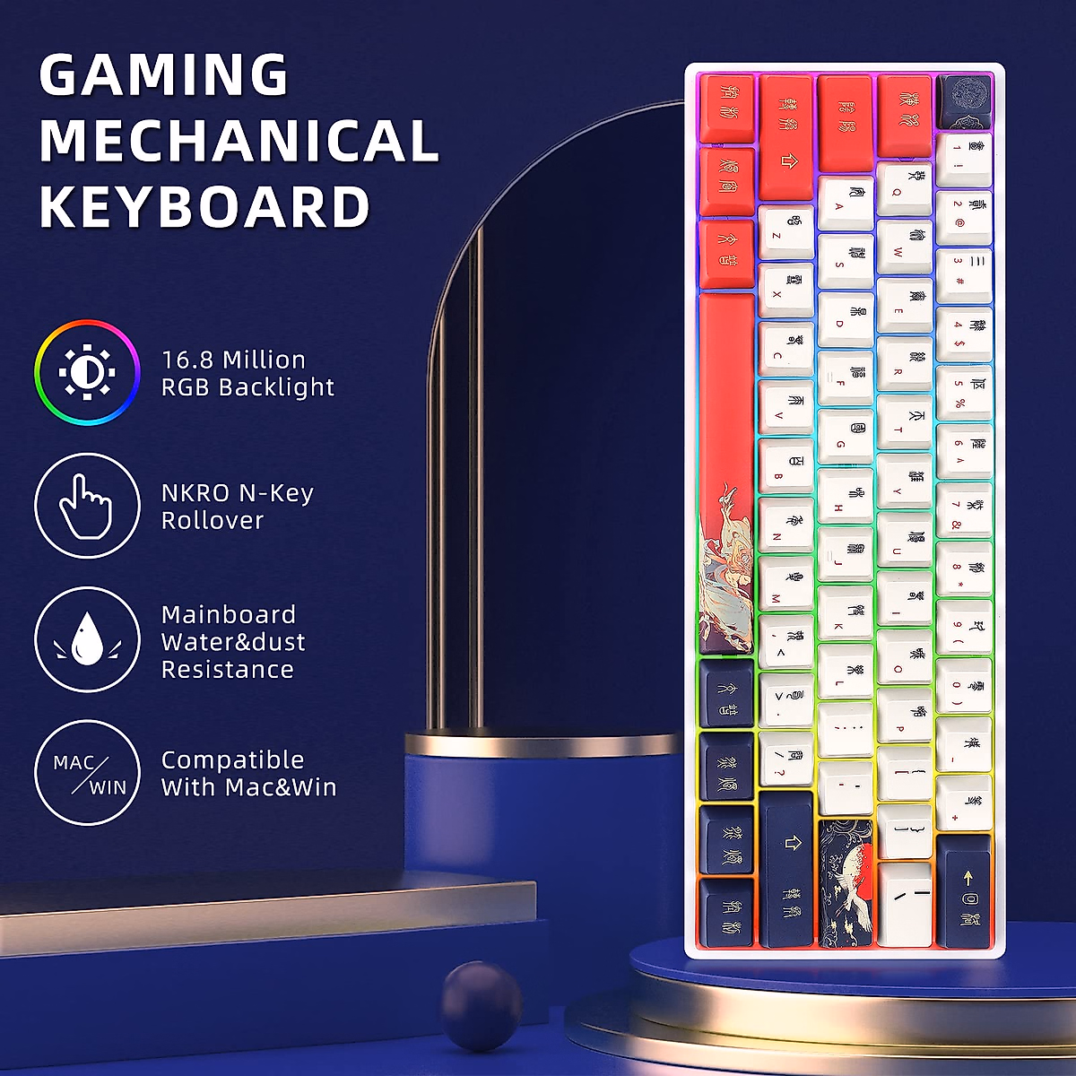 Heywood SK61 60% Mini Hot Swappable Keyboard, Wired Mechanical Gaming Keyboard, Gateron Optical Switches, RGB Backlit, N-Key Rollover for Windows/Mac (Gateron Optical Red, Phoenix)