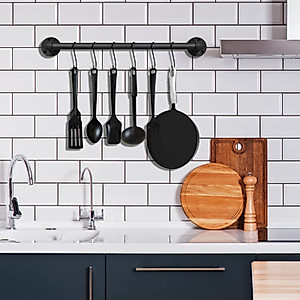 EGASON 21 inch Pot Pan Bar Rack Wall Mounted Set of 2 with 16 Hooks Industrial Pipe Pot Pan Hanger Rustic Iron Pan Hanging Rail Pipe Towel Holder Kitchen Utensil Organizer Black