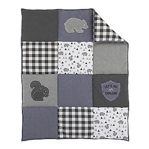 NoJo Mountain Patchwork - Grey, Denim, Slate Blue, Charcoal 4 Piece Nursery Crib Bedding Set- Comforter, 100% Cotton Fitted Crib Sheet, Dust Ruffle, Baby Blanket