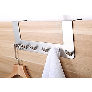 eoocvt Stainless Steel Over The Door Hook Organizer Rack - Space Saving Hanger, 6 Hooks, Brushed Nickel