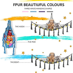 Salamanda Stuffed Animal Net or Hammock with wall decal and star LED Light, Boho Toy Hammock Hanging Stuffed Animal Storage Net Organizer Holder for Bedroom, Nursery (B-Purple)