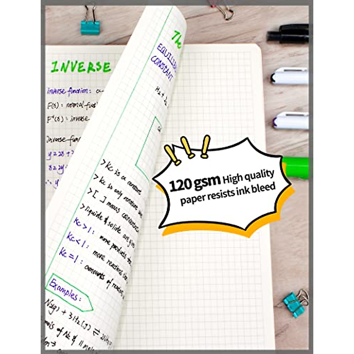 SUNEE Graph Paper Notebook - 3 Pack Large Spiral Grid Notebook, 8.5" x 11", 5 X 5mm Graph Ruled (5 sq/in), 120gsm Thick Paper, 64 Sheets, Blue, Pink, Transparent