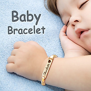 PUREFLY Personalized Baby Name Bracelets with Birthstone, 18k Gold Plated, Adjustable Length