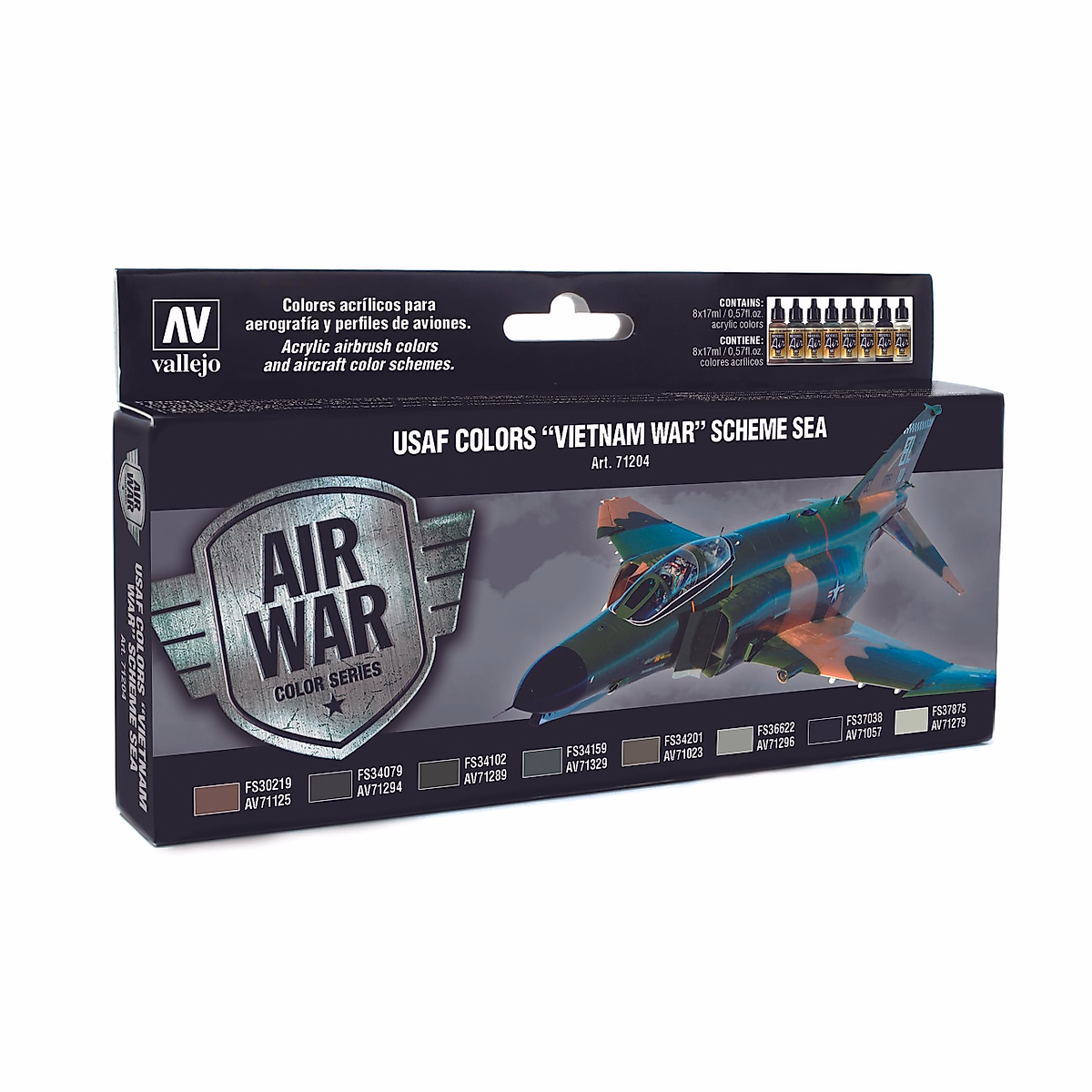 Vallejo USAF Colors Vietnam War Scheme Sea (8 Set) 17ml Paint, 0.57 Fl Oz (Pack of 8) (VJ71204)