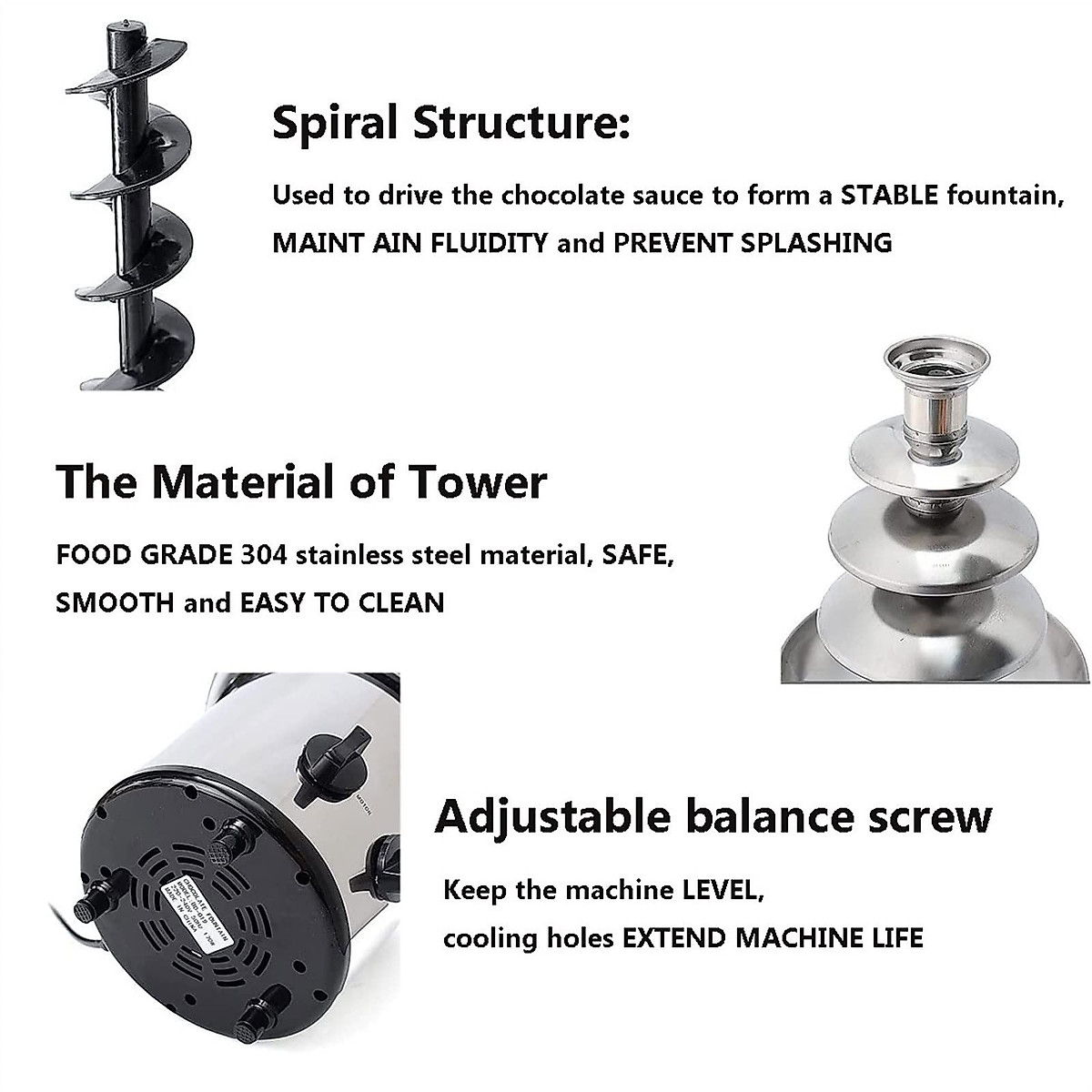 FISISZ Cholate Fondue Fountain Chocolate Melting Warming Machine 4-Tier Stainless Steel Party Luxury Retro Hot Chocolate Fondue Fountain (White : A), 45 x 22