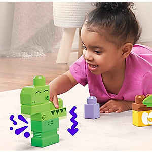 Mega BLOKS Fisher-Price Toddler Building Blocks Toy Set, Squeak ‘n Chomps Dinos with 24 Pieces, 4 Buildable Animals, Ages 1+ Years