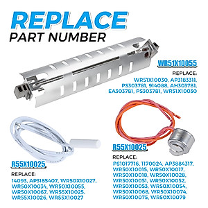 WR51X10055 Refrigerator Defrost Heater Kit, Temperature Sensor WR55X10025, High Limit Thermostat WR50X10068, Replacement For GE, Replaces WR51X10030, AP3183311, 914088, AH303781, EA303781