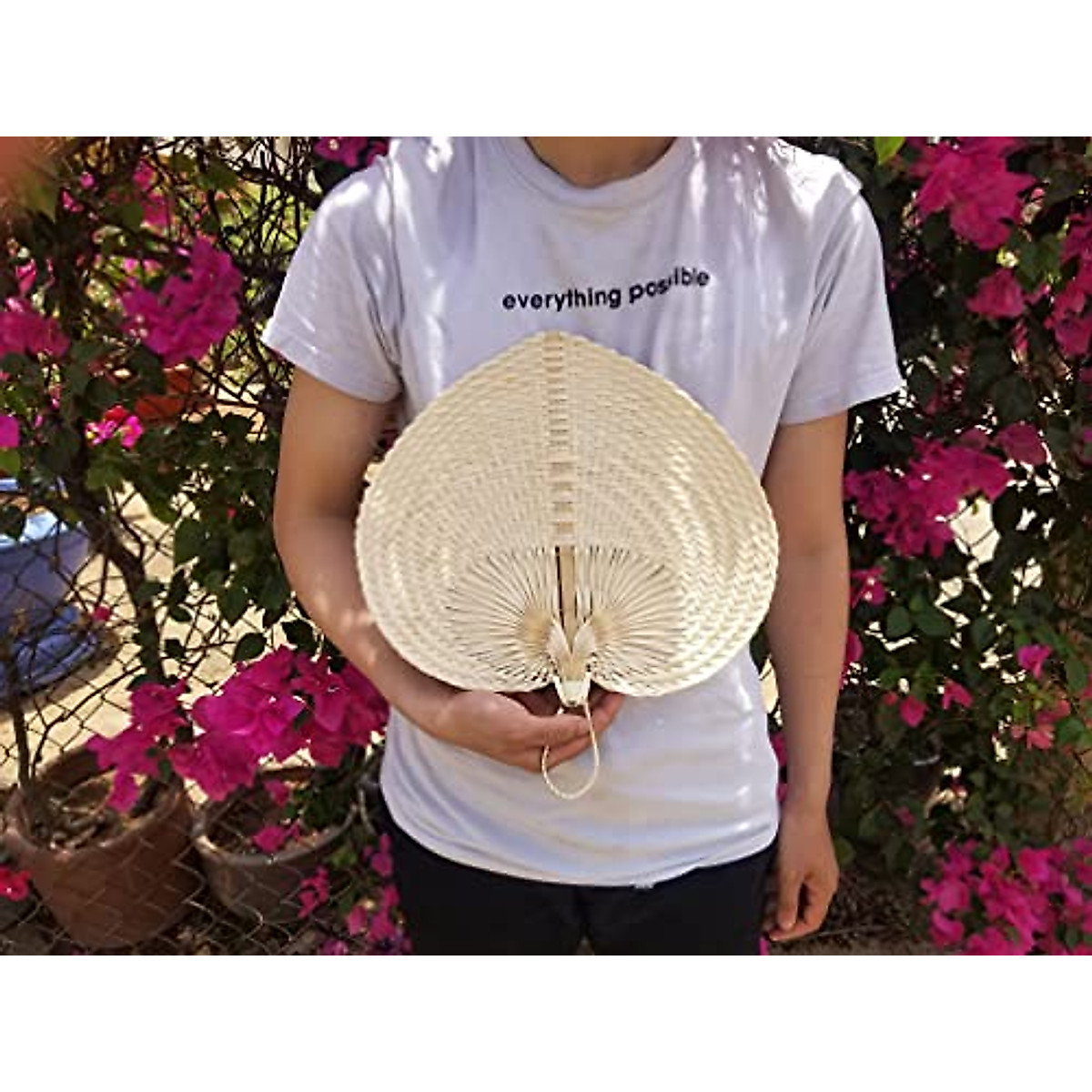 TAGREE Wedding Raffia Fans for Guest - Wedding Gift Idea for Couple & Guests Farmhouse Decor & Boho Chic Decor (White with Ring Handle (Set of 12))