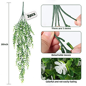 RECUTMS Artificial Hanging Plants Fake Hanging Plant Faux Eucalyptus Leaf Greenery Vine Outdoor UV Resistant Plastic Plants Home Garden Wedding Party Indoor Outdoor Decorations(White)