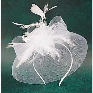 Cizoe Tea Party Fascinator Hats for Womens 50s Headwear with Veil Flower Cocktail Wedding Church Kentucky Derby Hat(02-white)